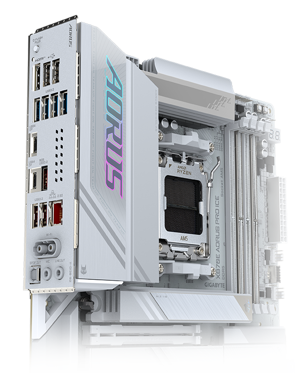 GIGABYTE X870E AORUS PRO ICE AM5 LGA 1718, ATX, DDR5, 4x M.2, PCIe 5.0, USB4, Wi-Fi 7, 2.5GbE ...